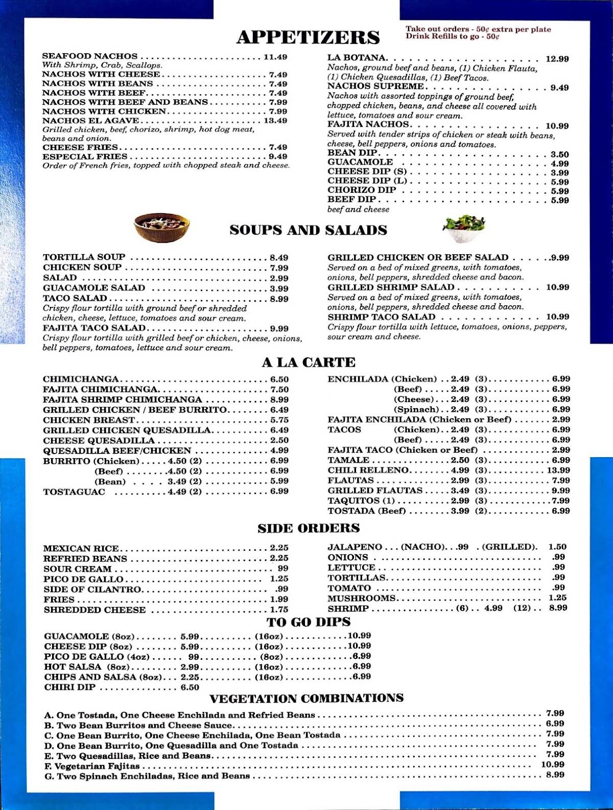 Menu at El agave mexican restaurant, Vinita