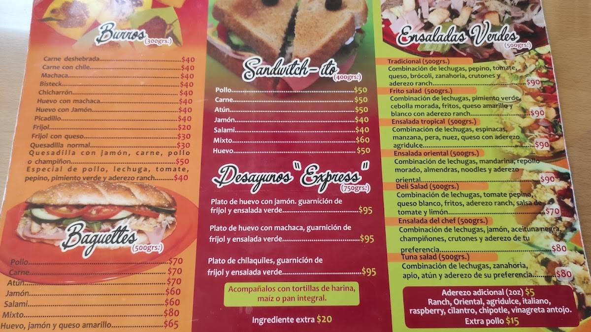 Carta del restaurante El antojo, Cananea