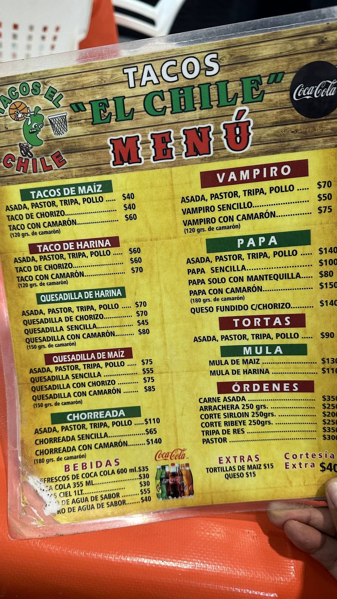 Menu at El chile tacos. restaurant, Mazatlán