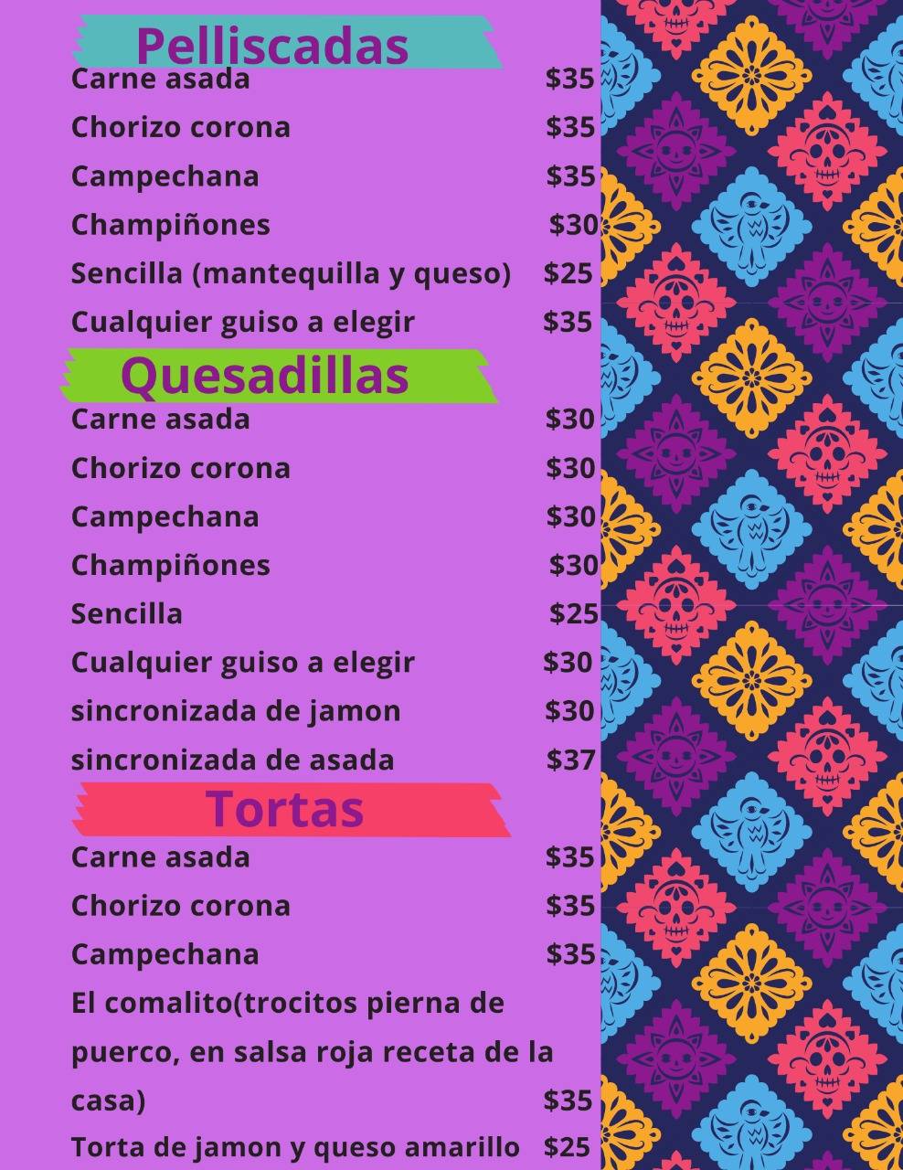Menu at El comalito, gorditas rellenas a la plancha restaurant, Tepic