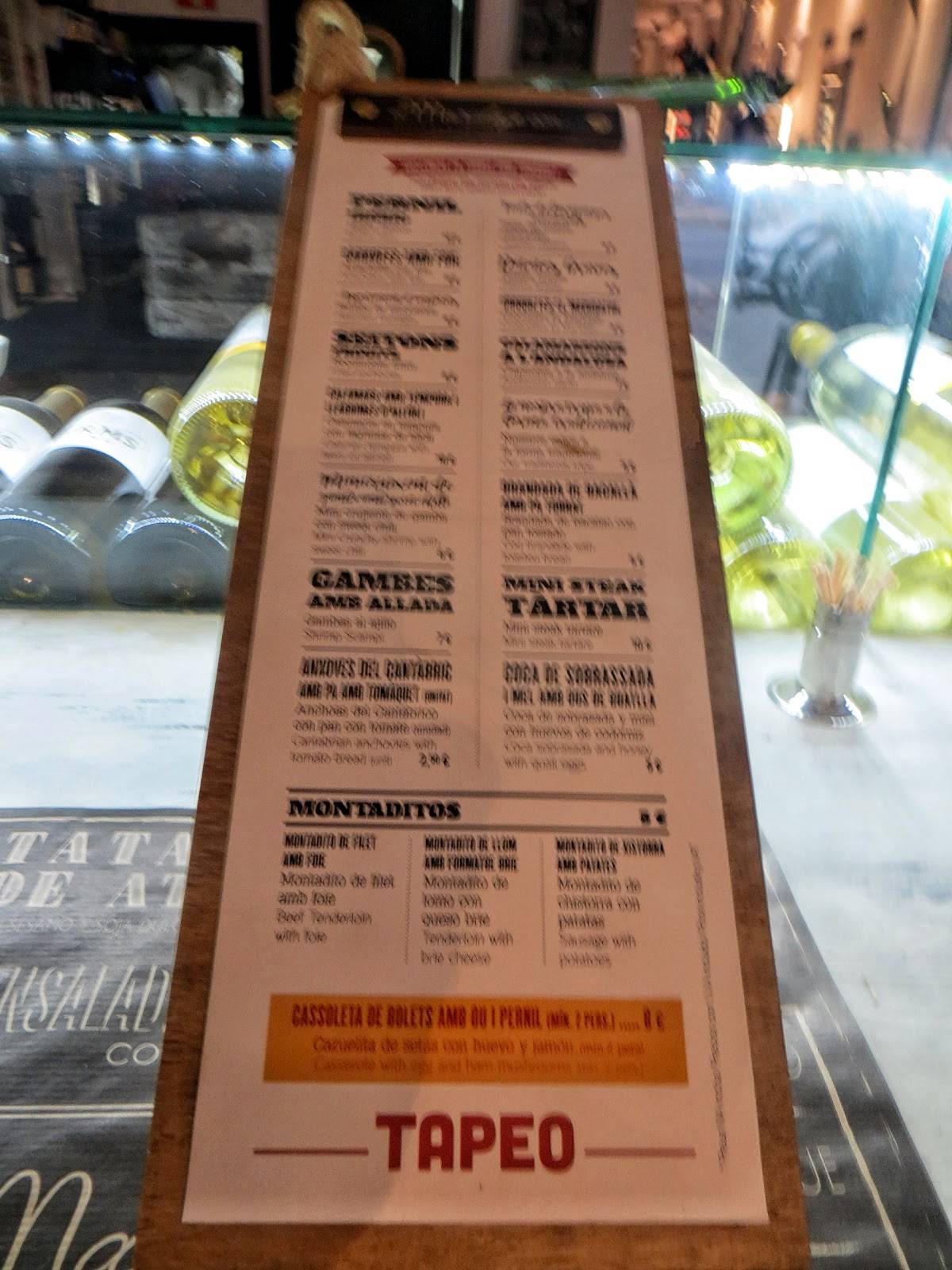 Carta del pub y bar El maridaje con..., Barcelona