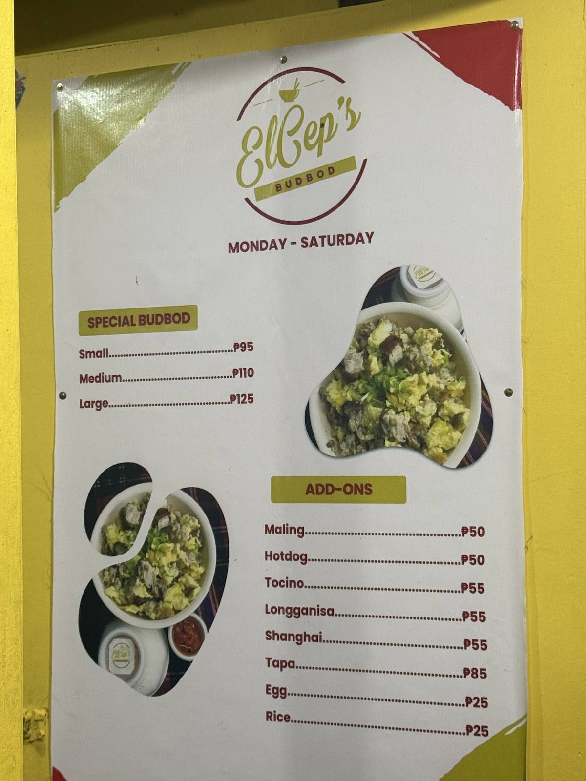 Carta del restaurante Elcep's Budbod, Ciudad Quezon