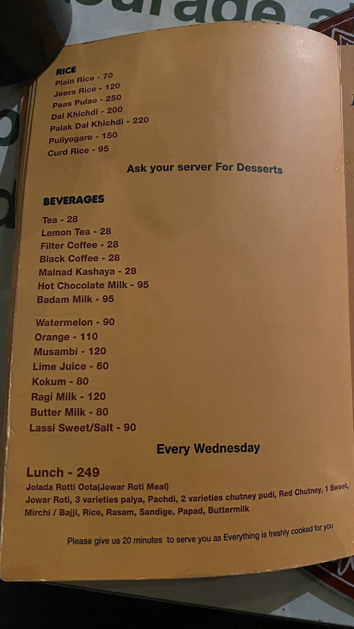 Menu at Elephant's High cafe, Bengaluru
