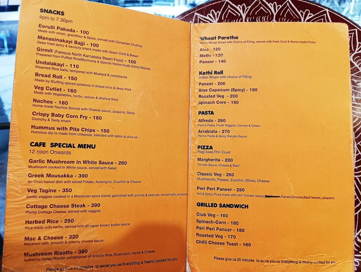 Menu at Elephant's High cafe, Bengaluru