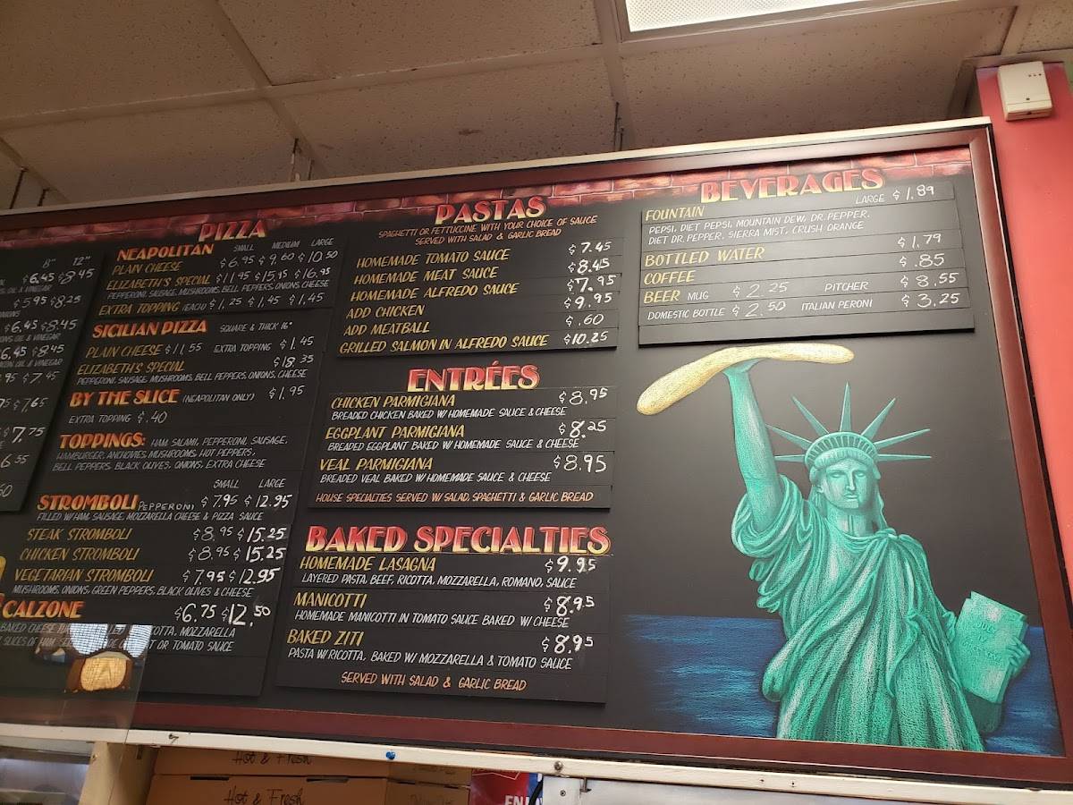 Menu at Elizabeth's Pizza pizzeria, Collinsville, Virginia Ave