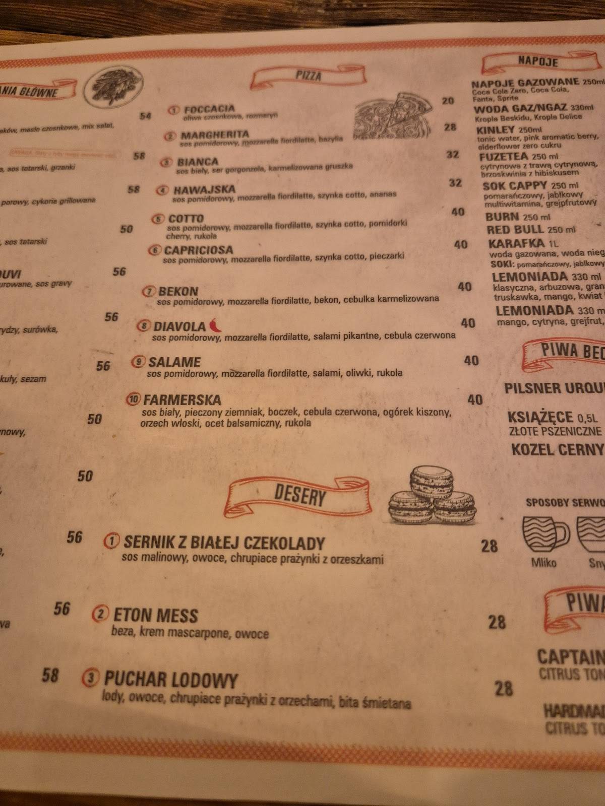 Menu at Sieciówka restaurant, Elk