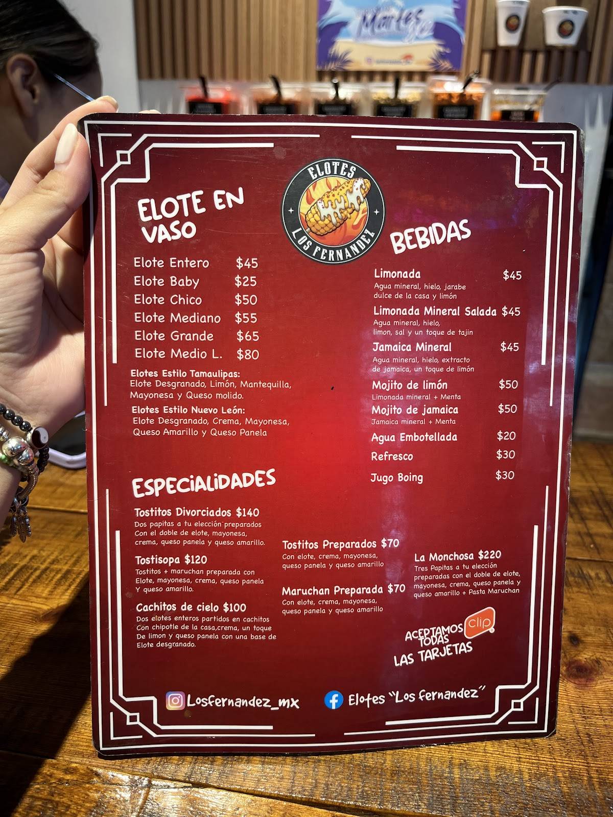 Menu at Elotes Los Fernandez Suc. Tec restaurant, Monterrey