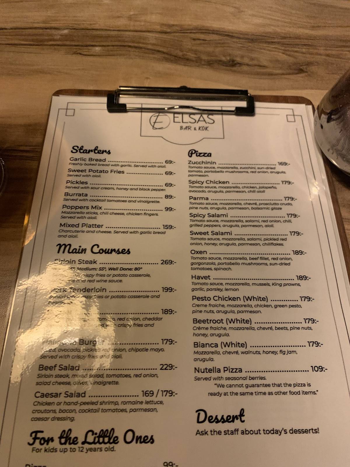 Menu at Elsas Bar & Kök, Mjölby