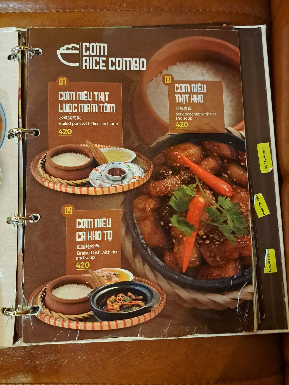 Menu at Em Hà Nội restaurant, Pasay
