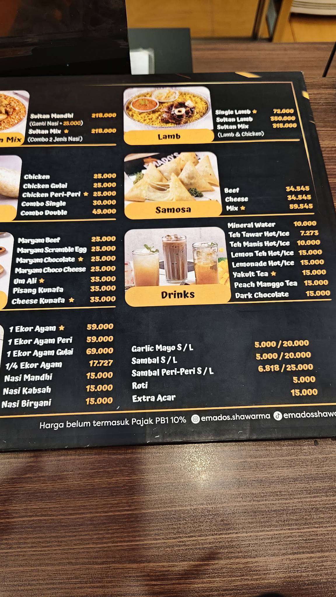 Carta del restaurante Emado's Shawarma Bogor, Bogor
