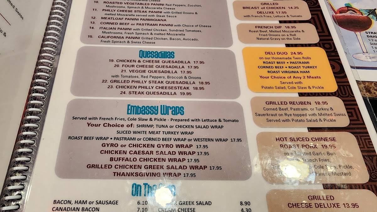 Menu at Embassy Diner restaurant, Bethpage
