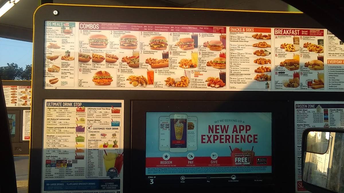 Menu at Sonic Drive-In fast food, England