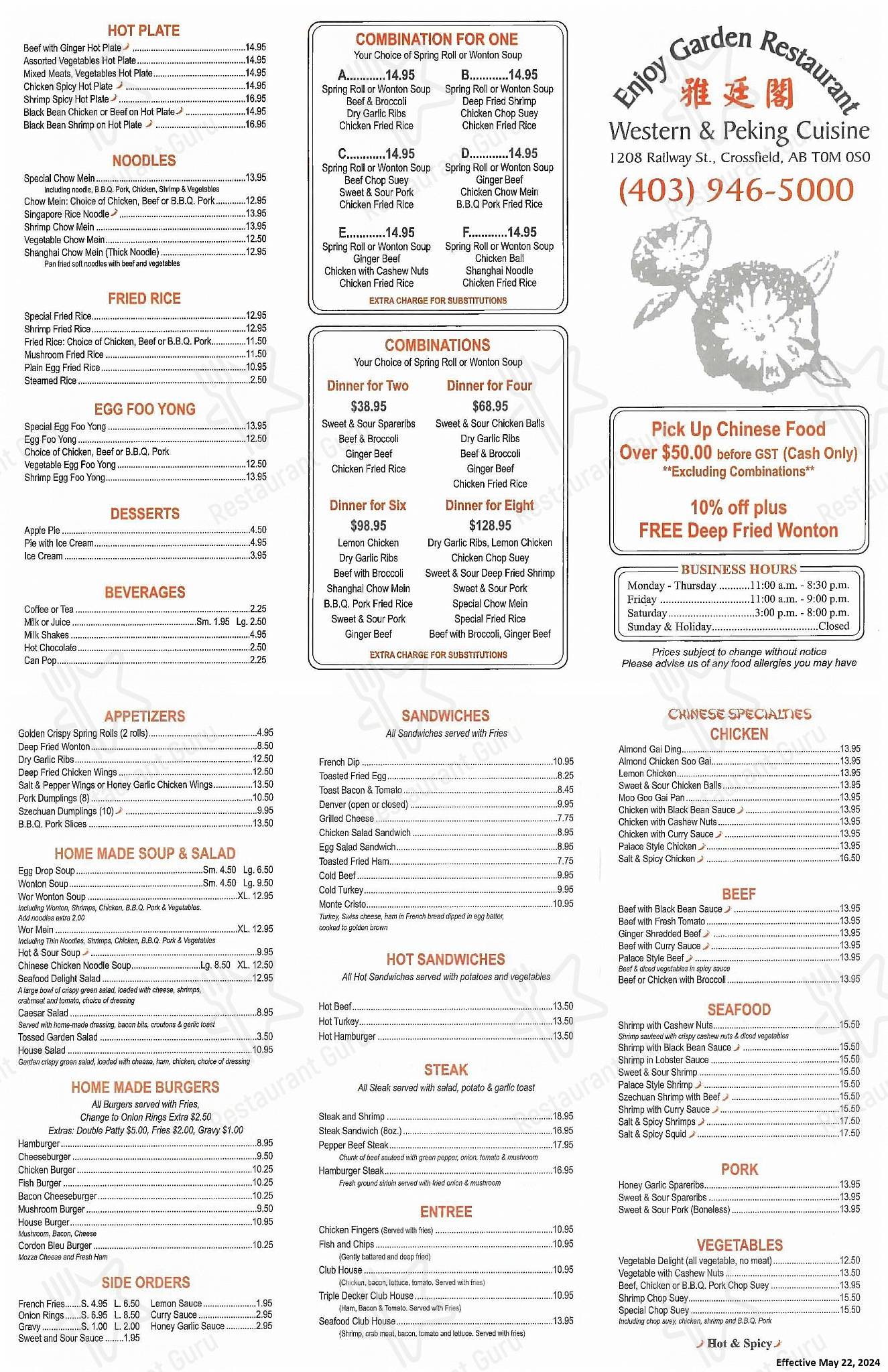 Menu at Enjoy Garden Restaurant, Crossfield
