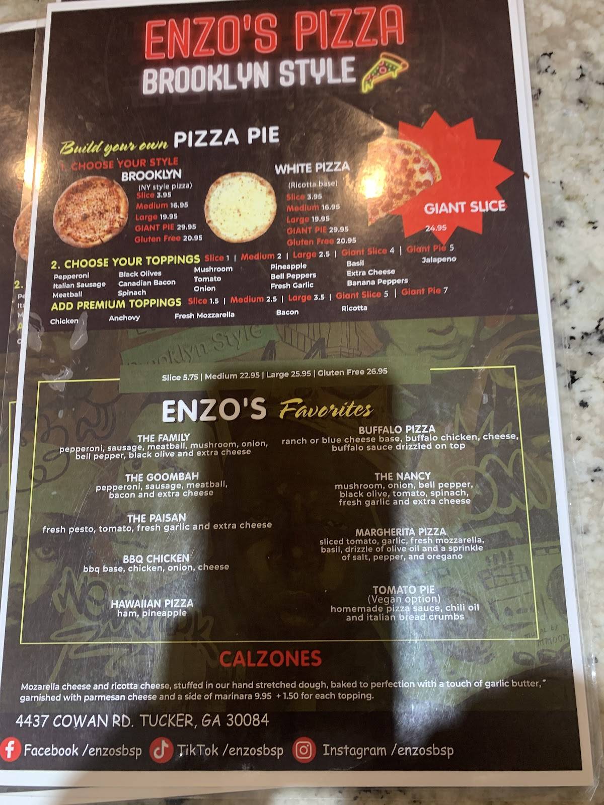 Menu at Enzo's Pizza pizzeria, Tucker, Cowan Rd