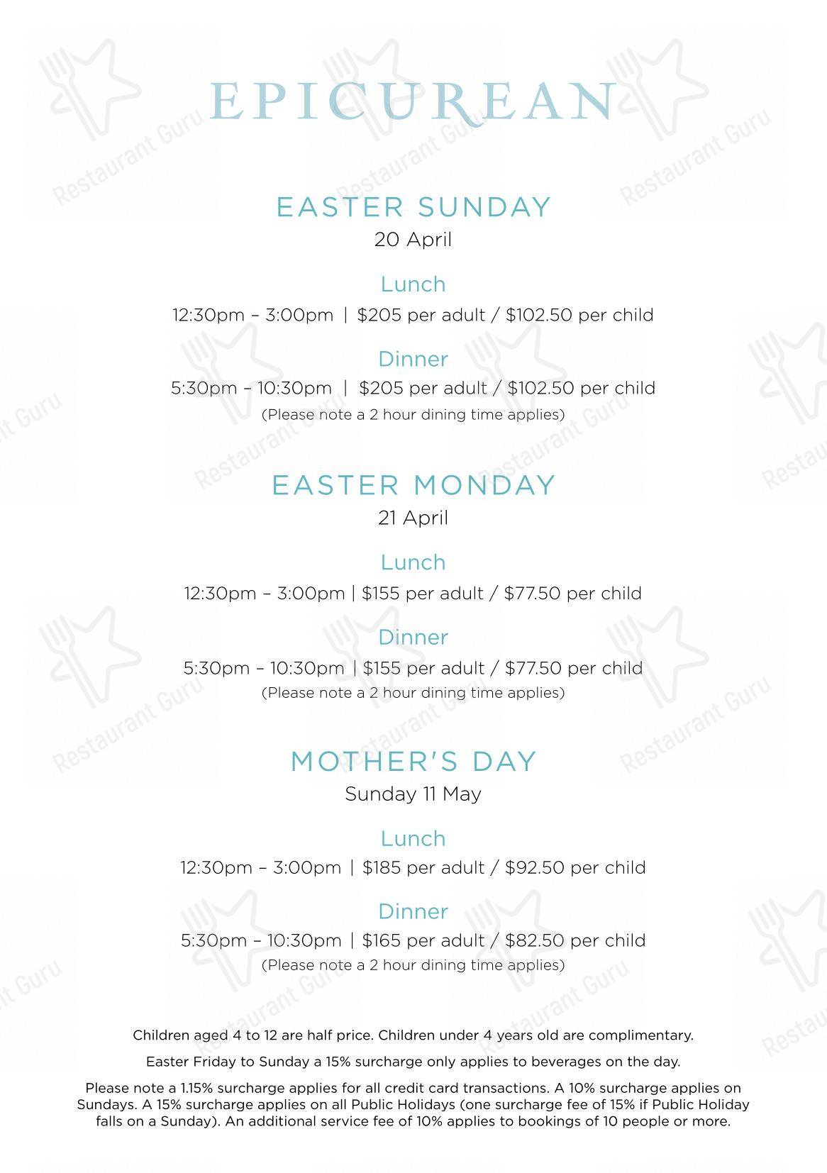 Menu at Epicurean restaurant, Barangaroo, Crown Sydney