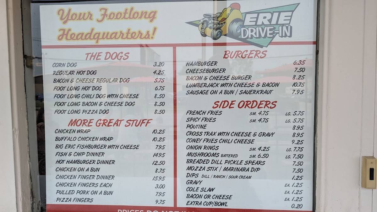 Menu at Erie Drive In Restaurant, Stratford