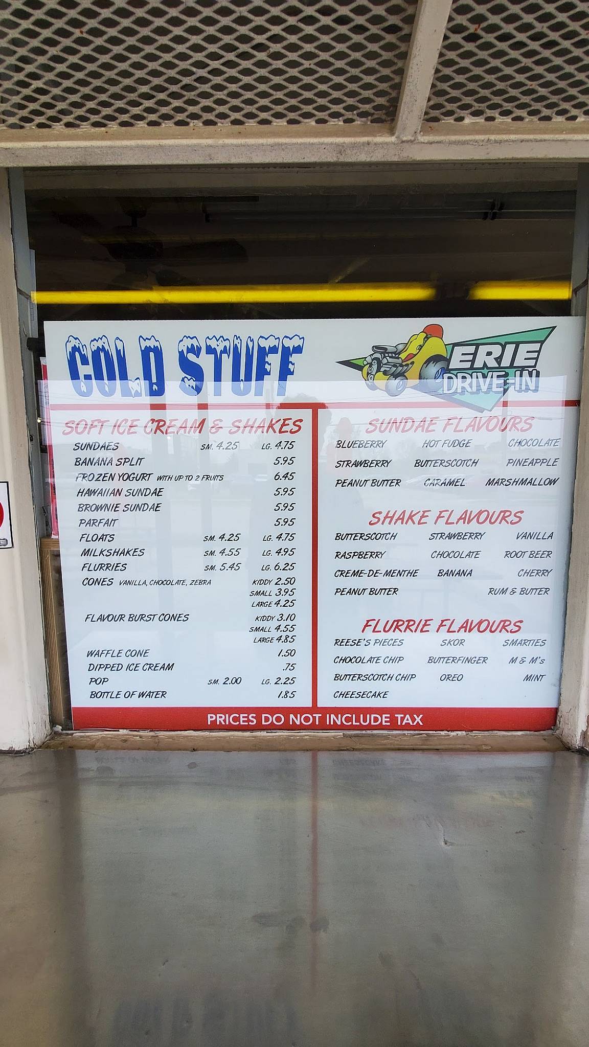 Erie drive in menu store