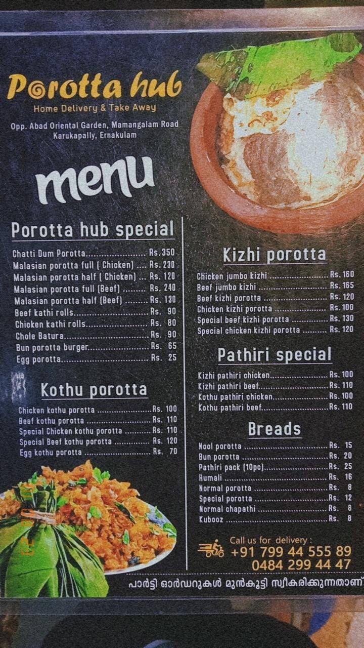 Menu at Porotta hub - Best Nool porotta - variety porota kizhi parotta ...