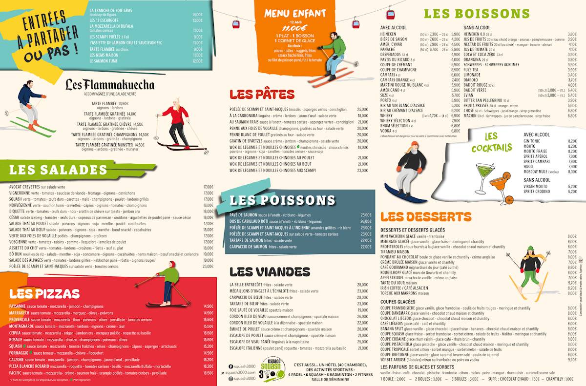 Menu au Espace Squash 3000 restaurant, Mulhouse