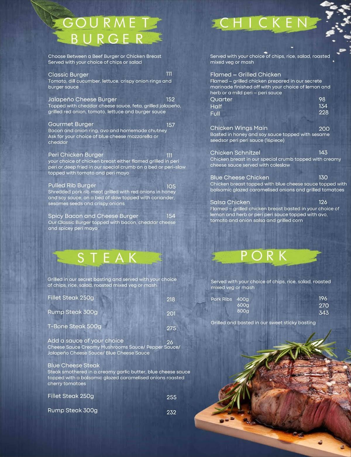 Menu at Essence. restaurant, Pietermaritzburg