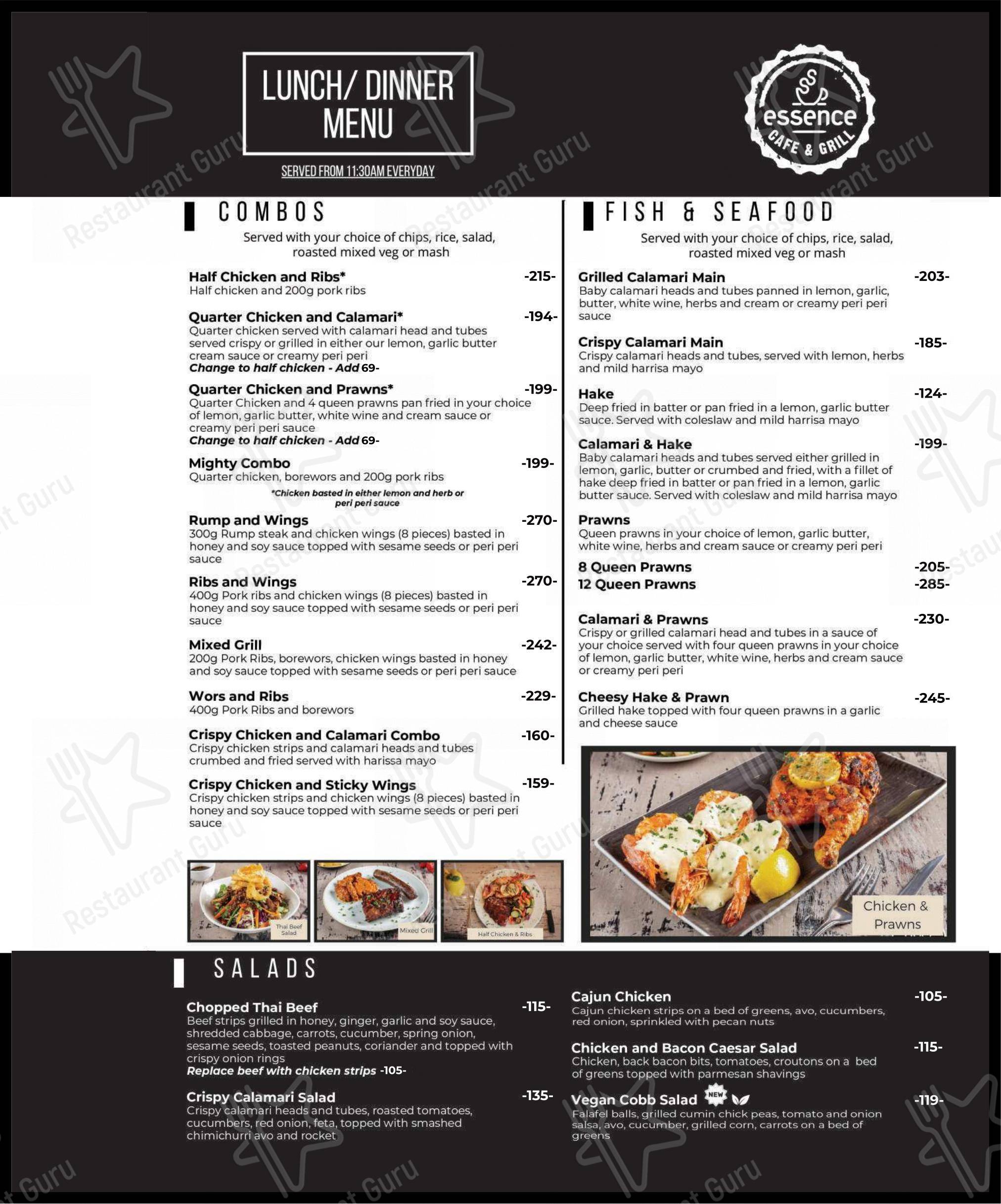 Menu at Essence. restaurant, Pietermaritzburg