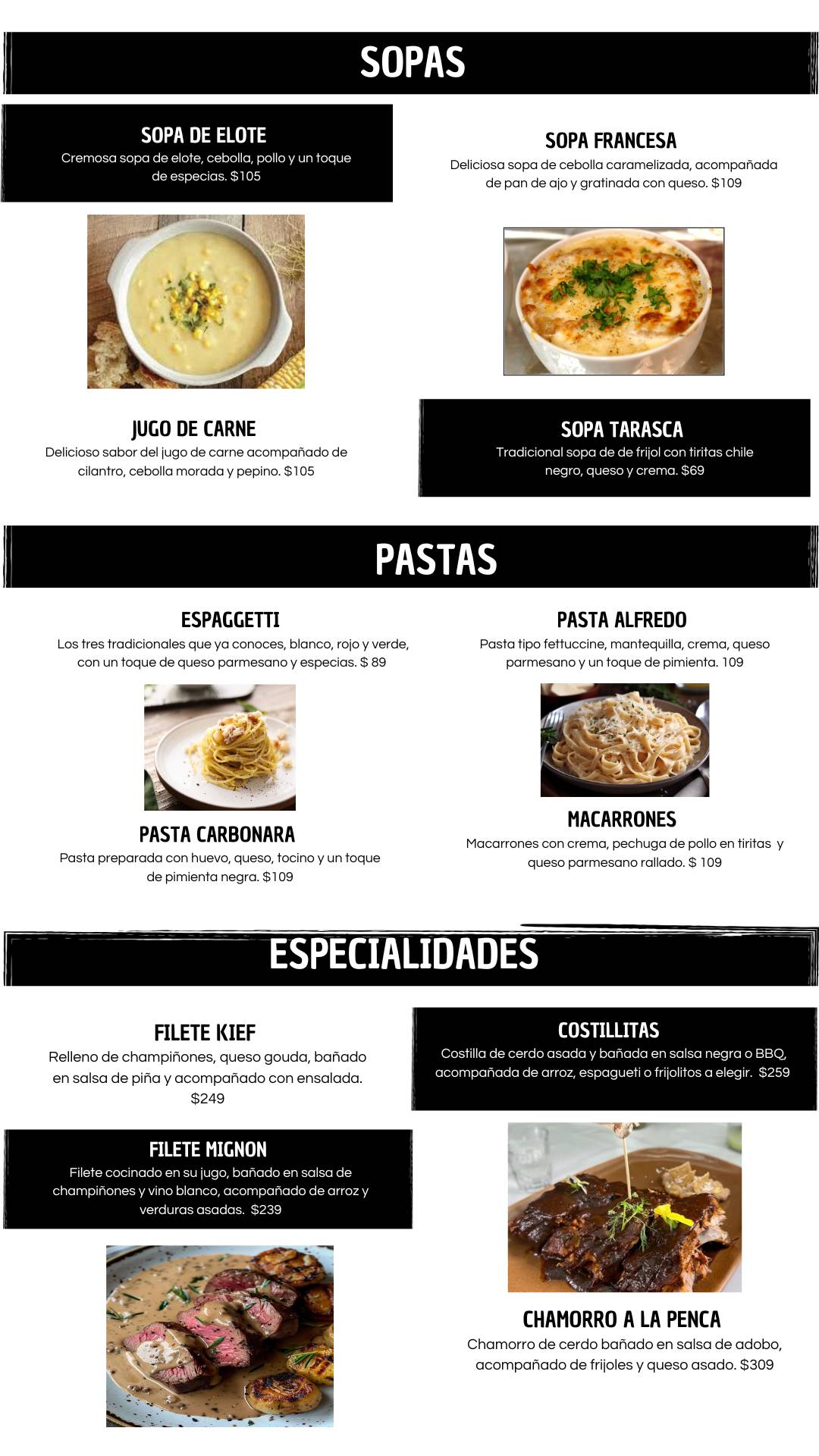 Menu at Estación 67 restaurant, Morelia