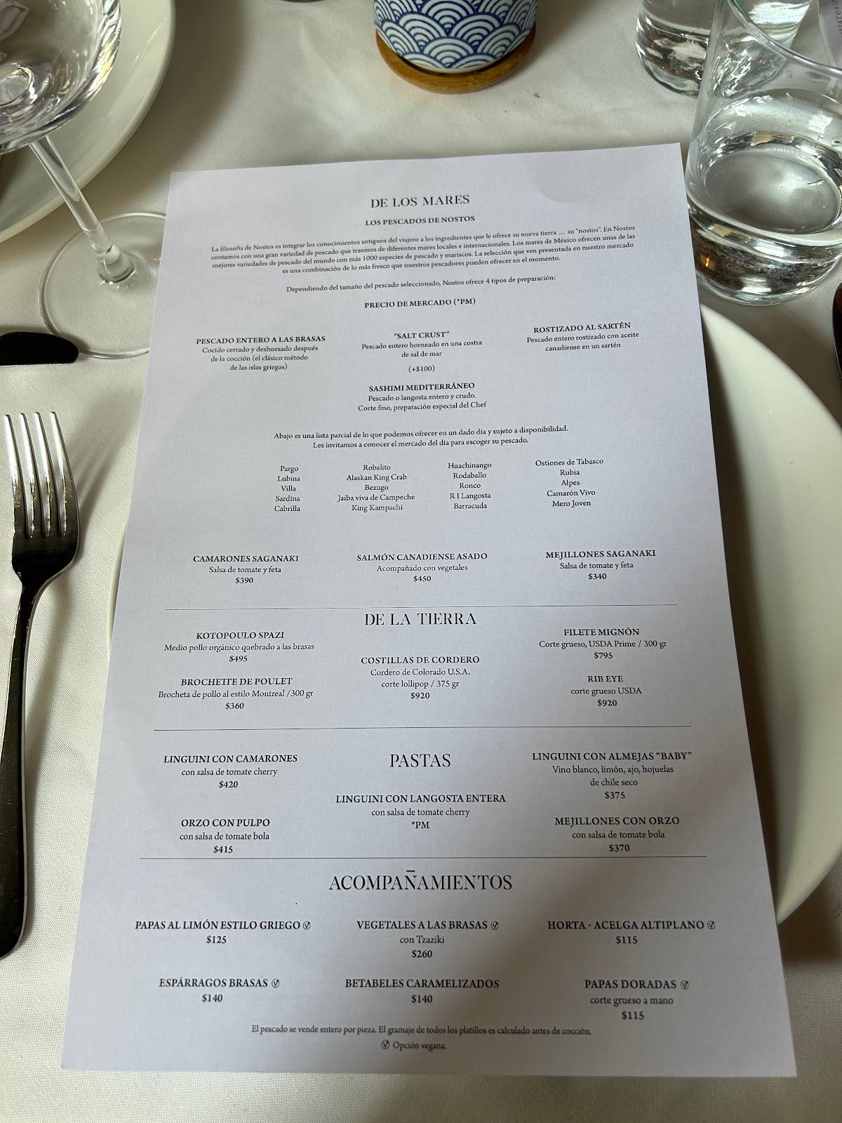 Carta del restaurante Estiatorio Nostos (Lomas), Ciudad del México