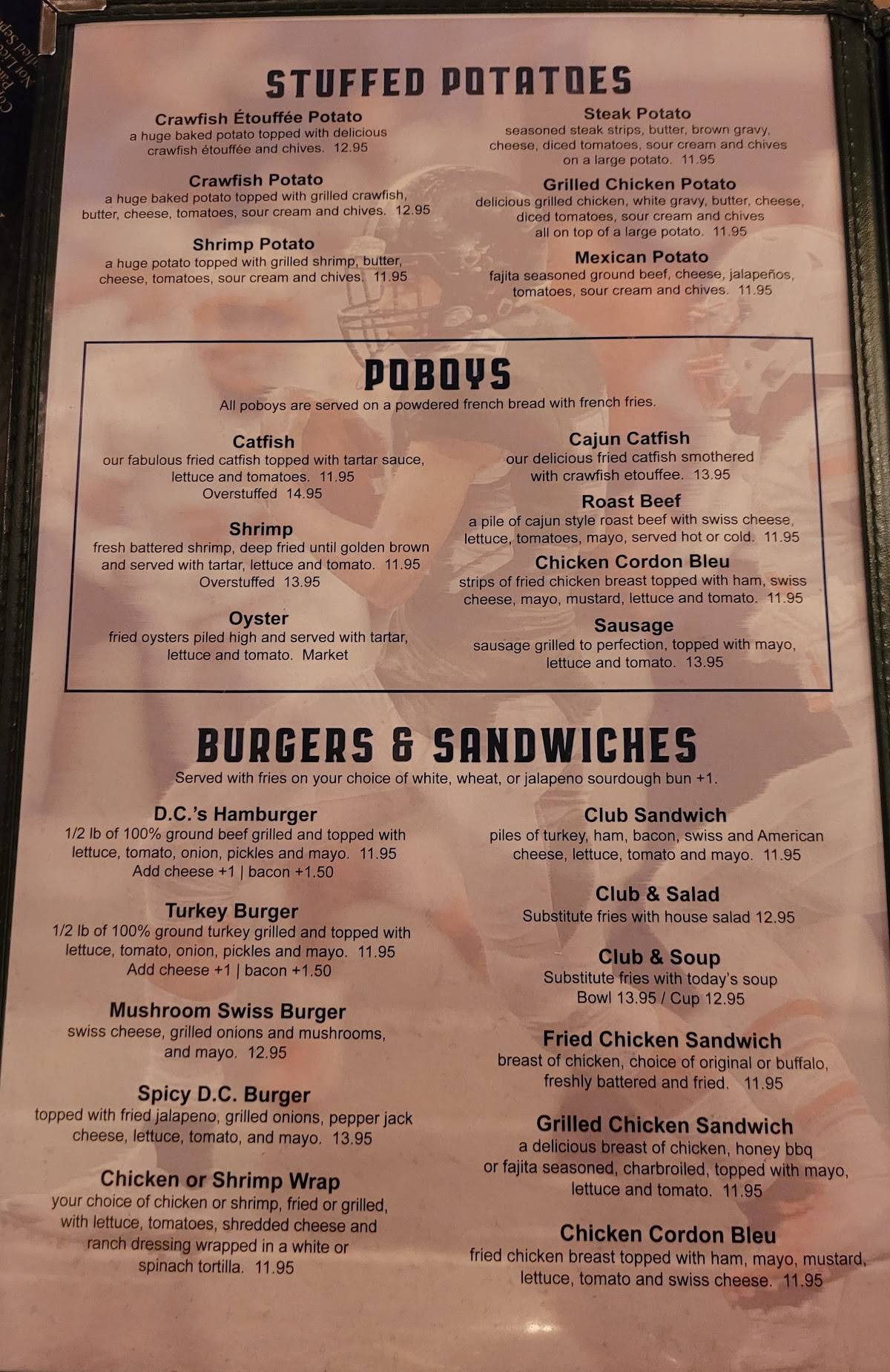 Menu at D C's Sports Bar & Steakhouse, Eunice