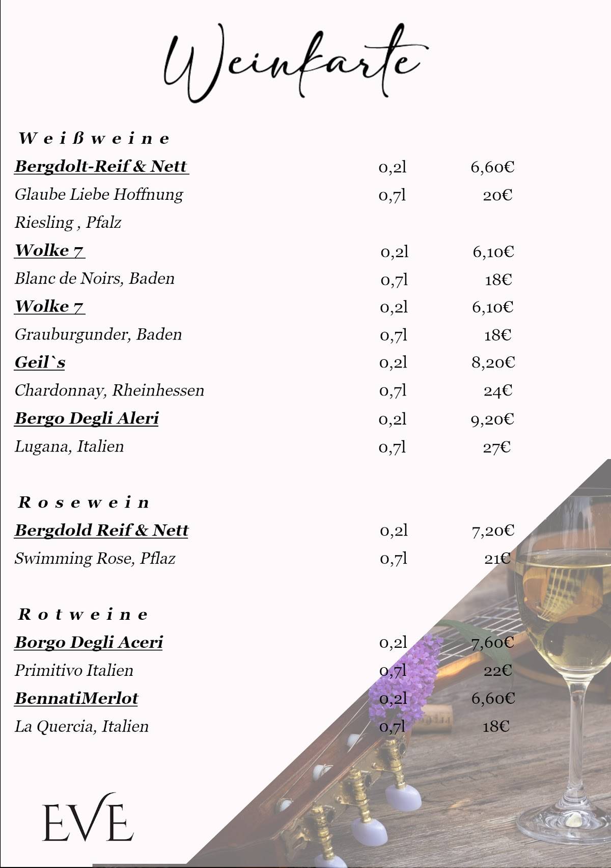Speisekarte von Eve Beer & Wine und Musik pub & Bar, Frankfurt am Main