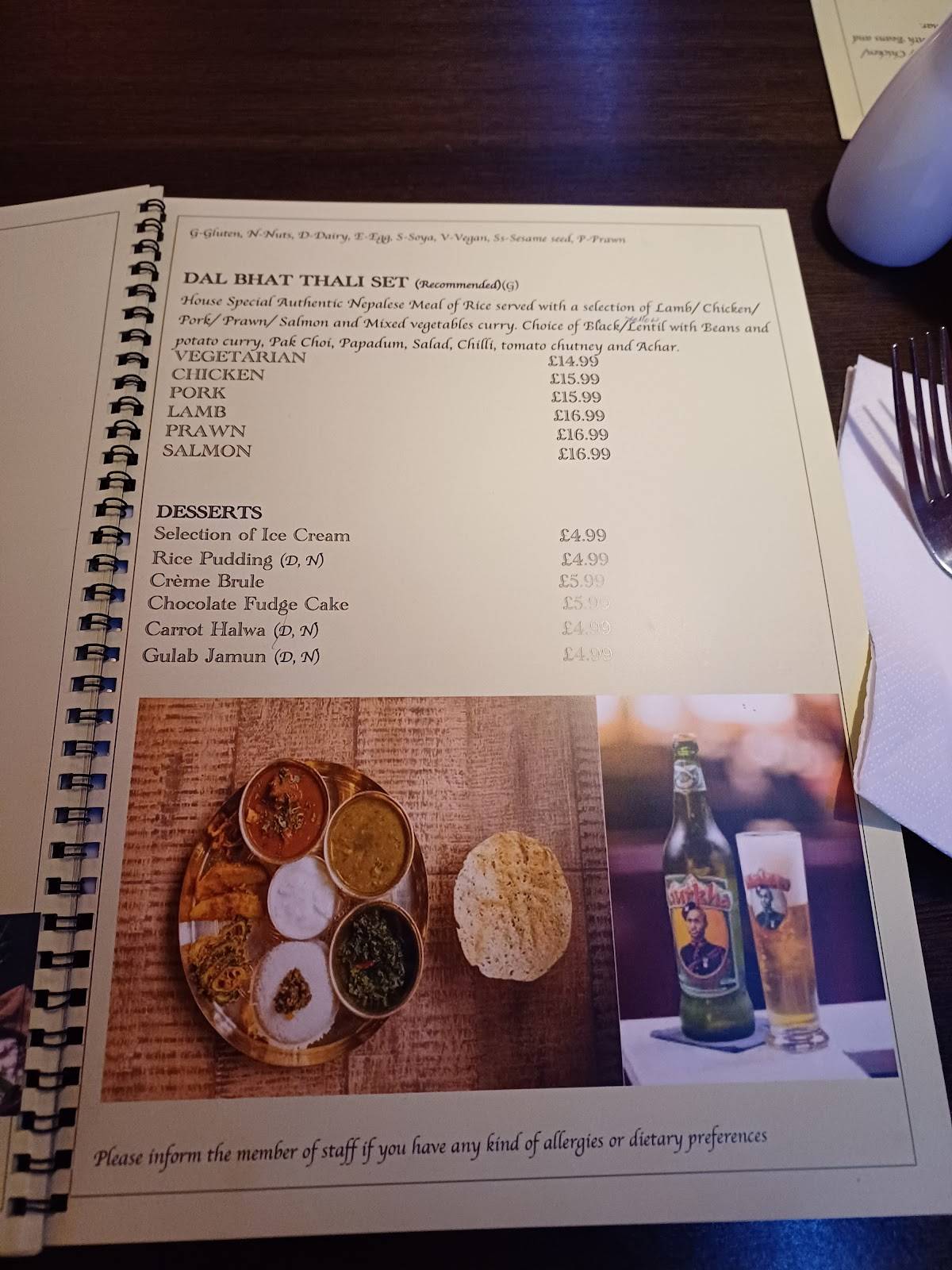 Menu at Everest Gurkha Nepalese Restaurant, York