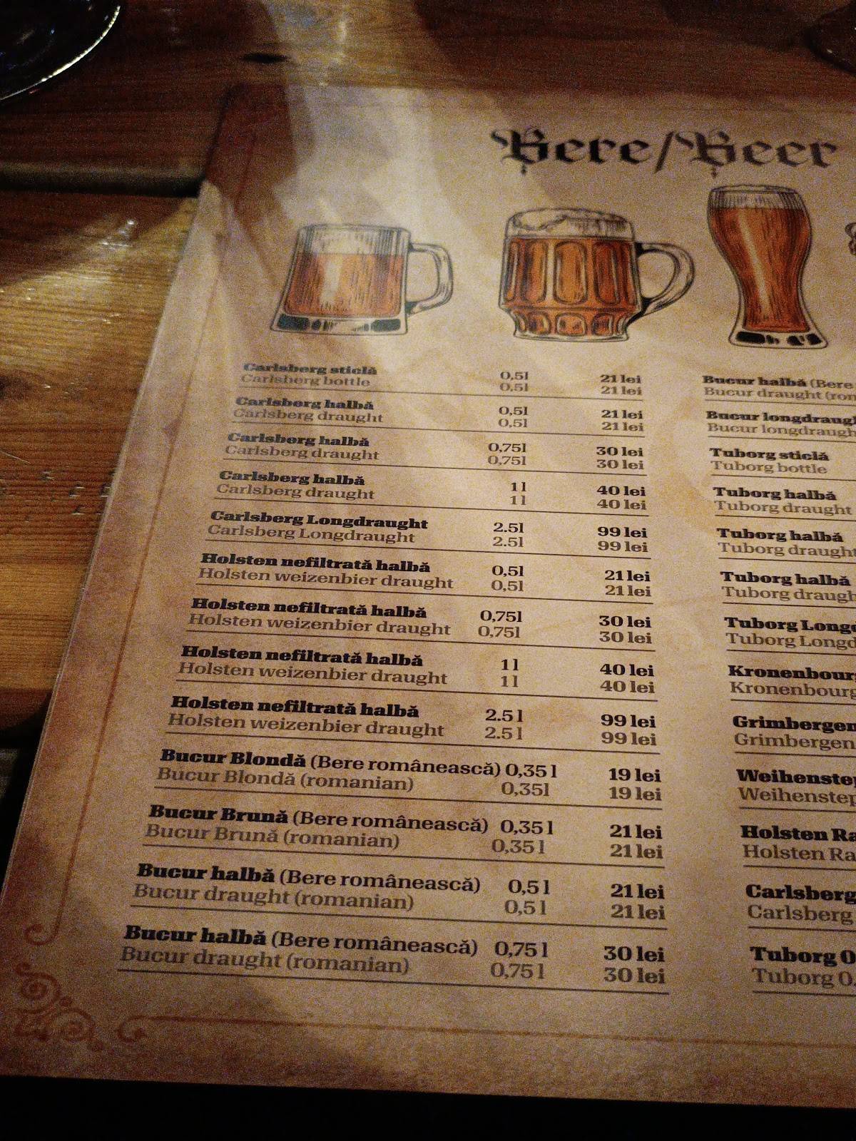 Menu at Excalibur, Bucharest