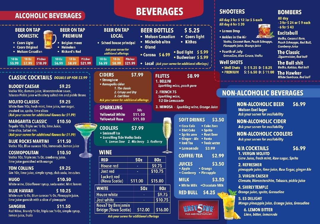 Menu at Exit 5ive Pub & Restaurant, Garlands Crossing