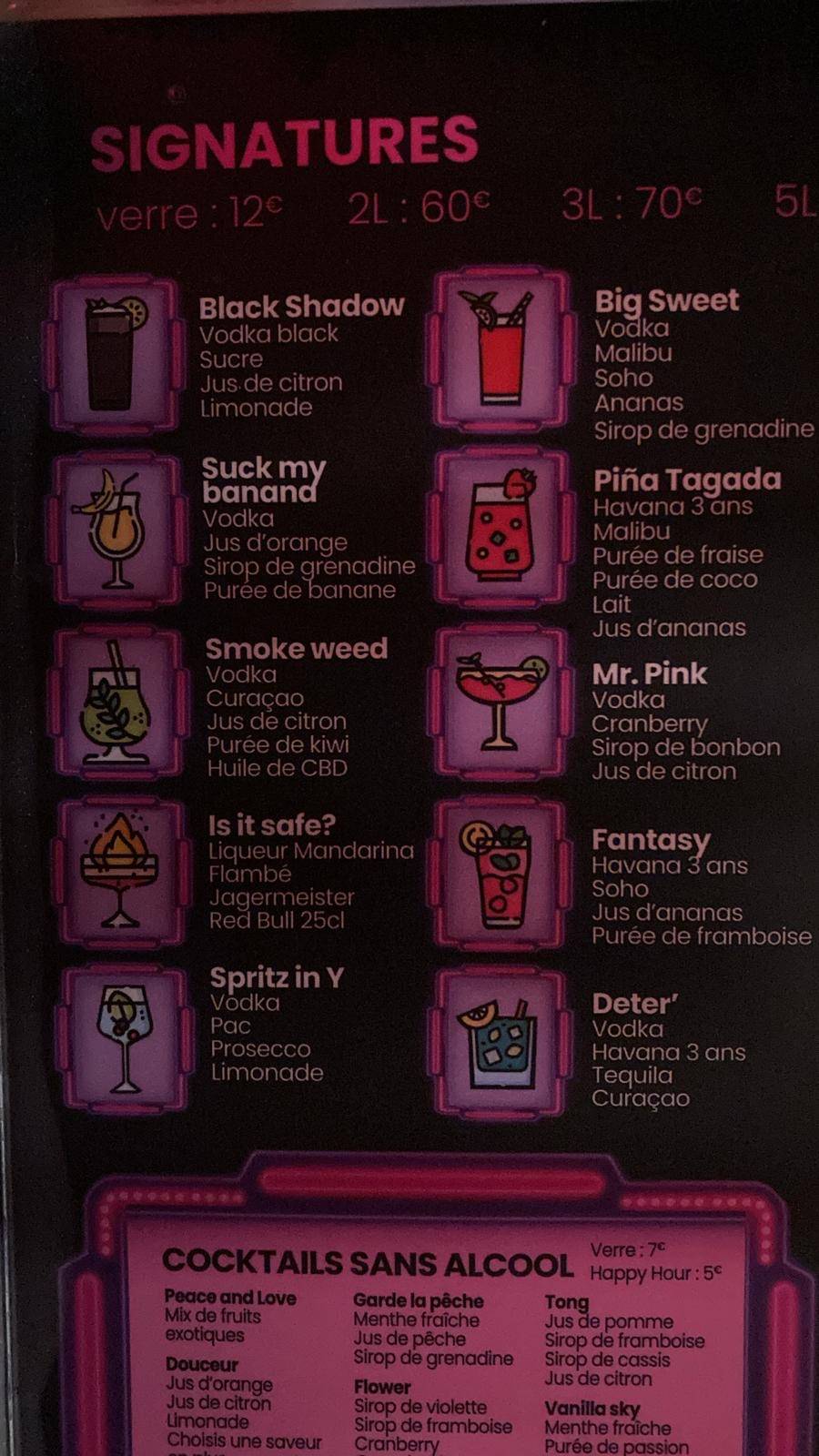 Menu at Exit Café, Marseille