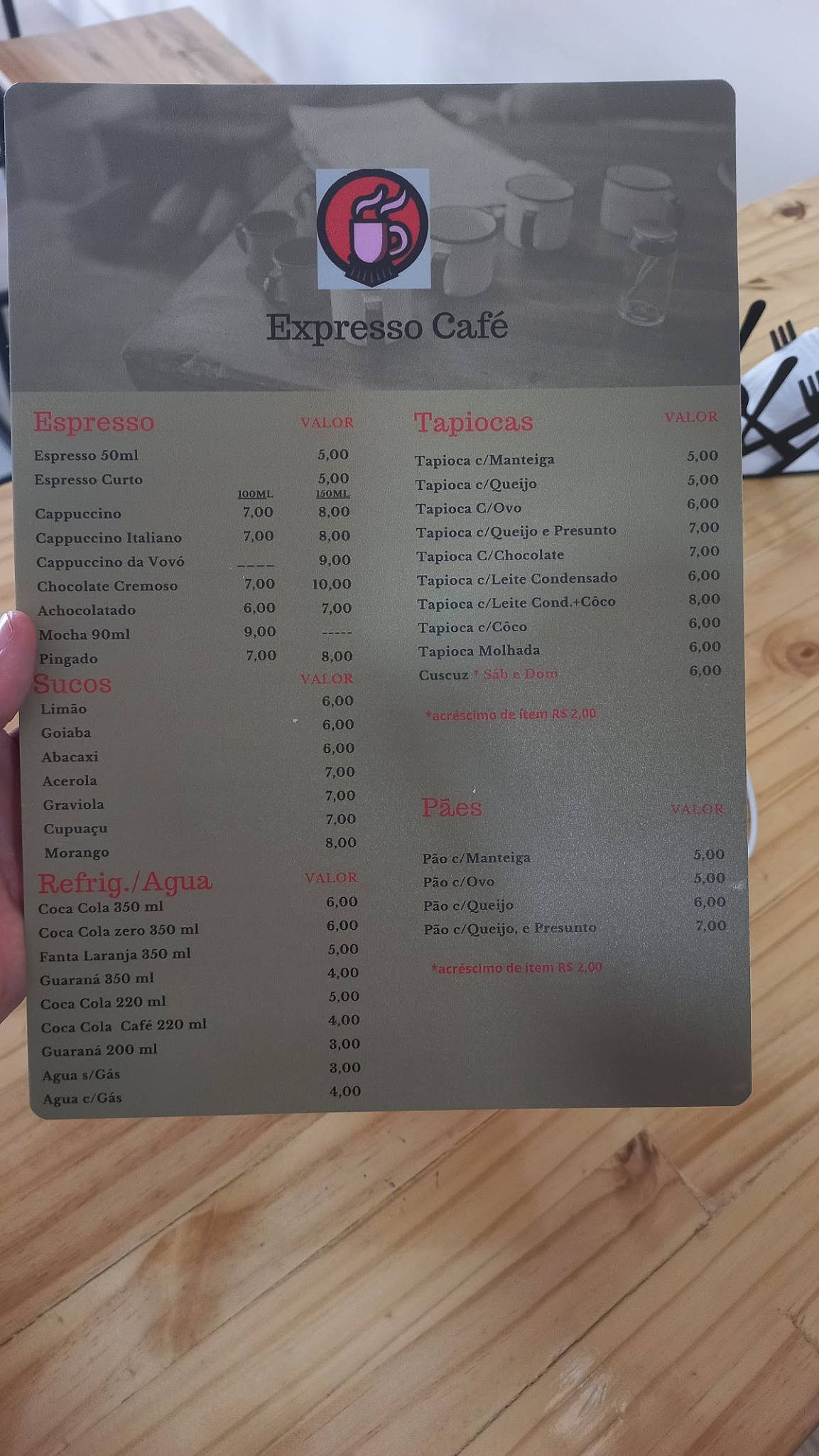 Menu em Expresso Café, Belém