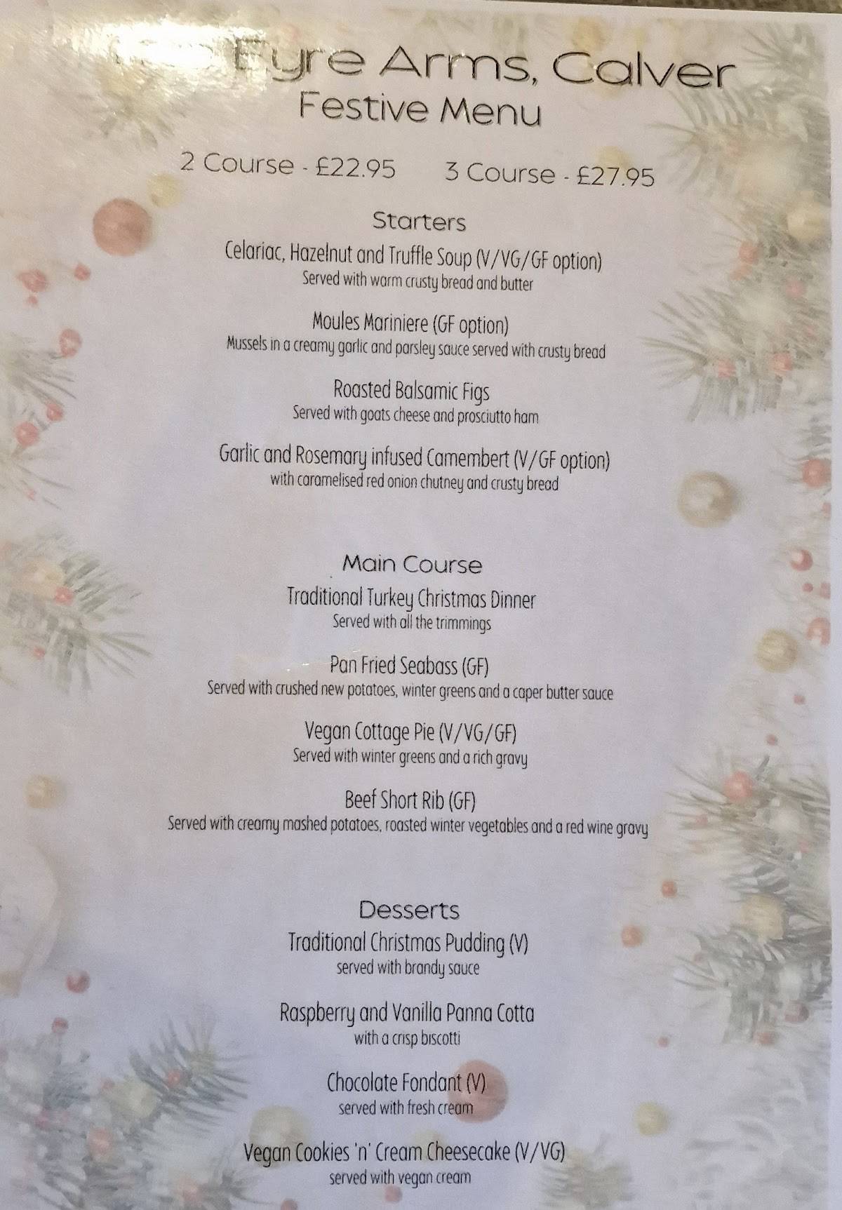Menu at The Calver Arms pub & bar, Eyam, Peak District National Park
