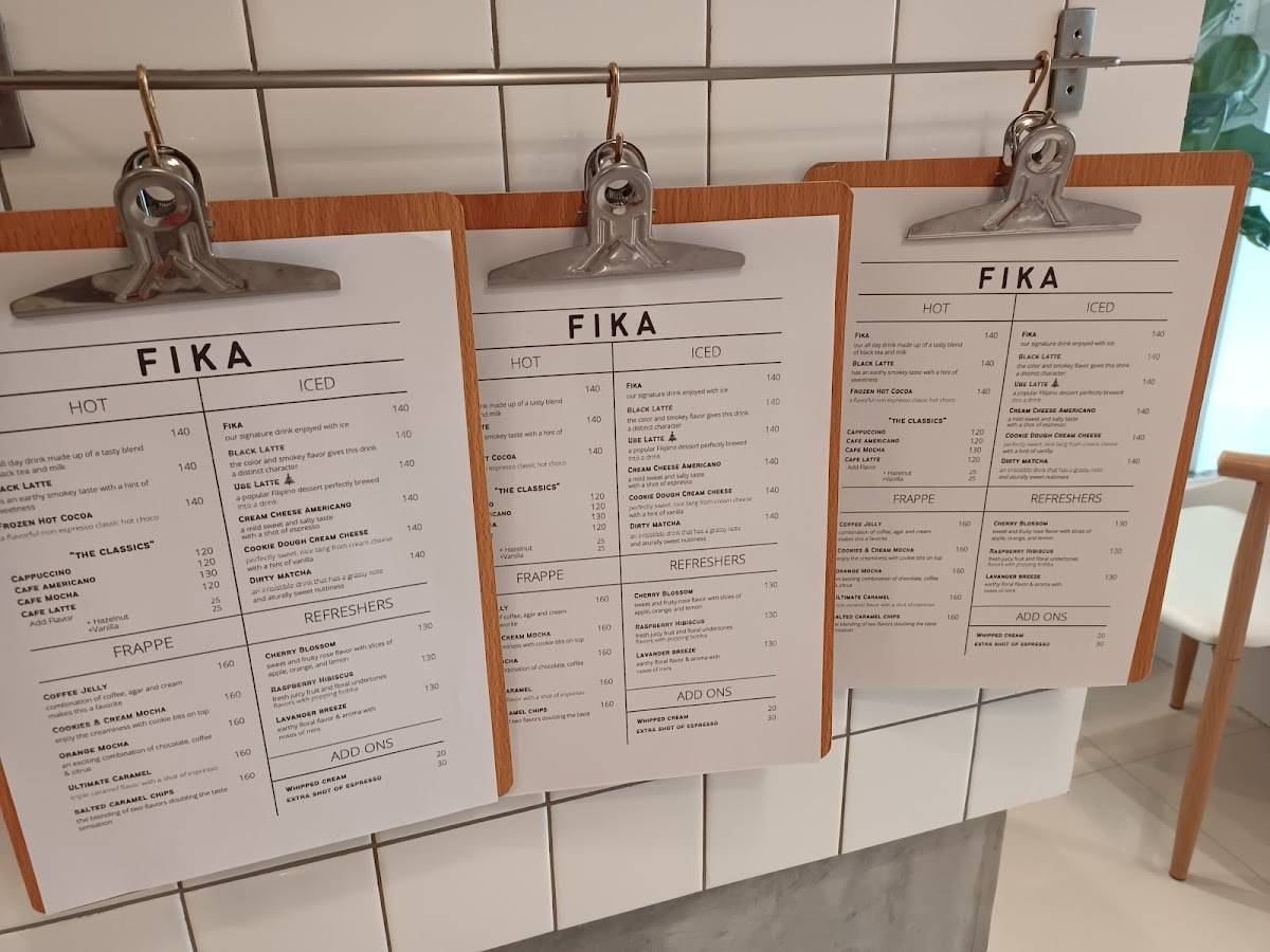 Menu at FIKA, Limay