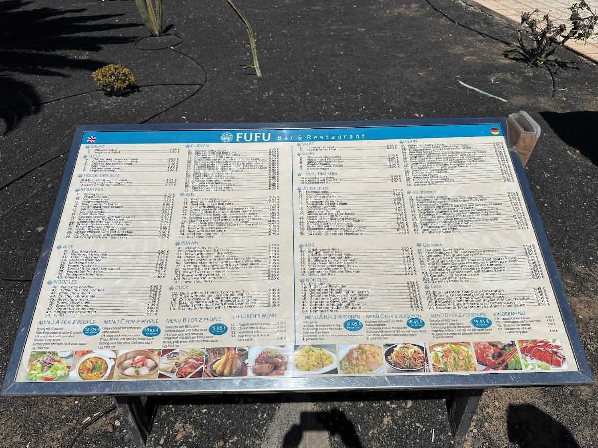 Menu at FUFU restaurant, Puerto del Carmen
