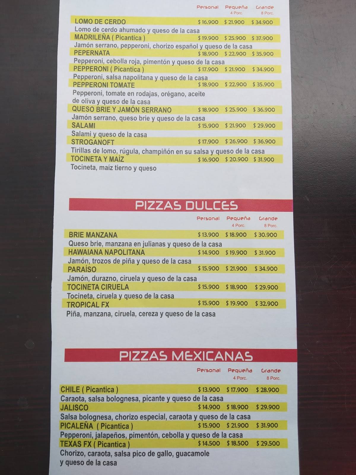 Carta del restaurante FX Pizza Gourmet, Bogotá, Cl. 22b #43a - 50
