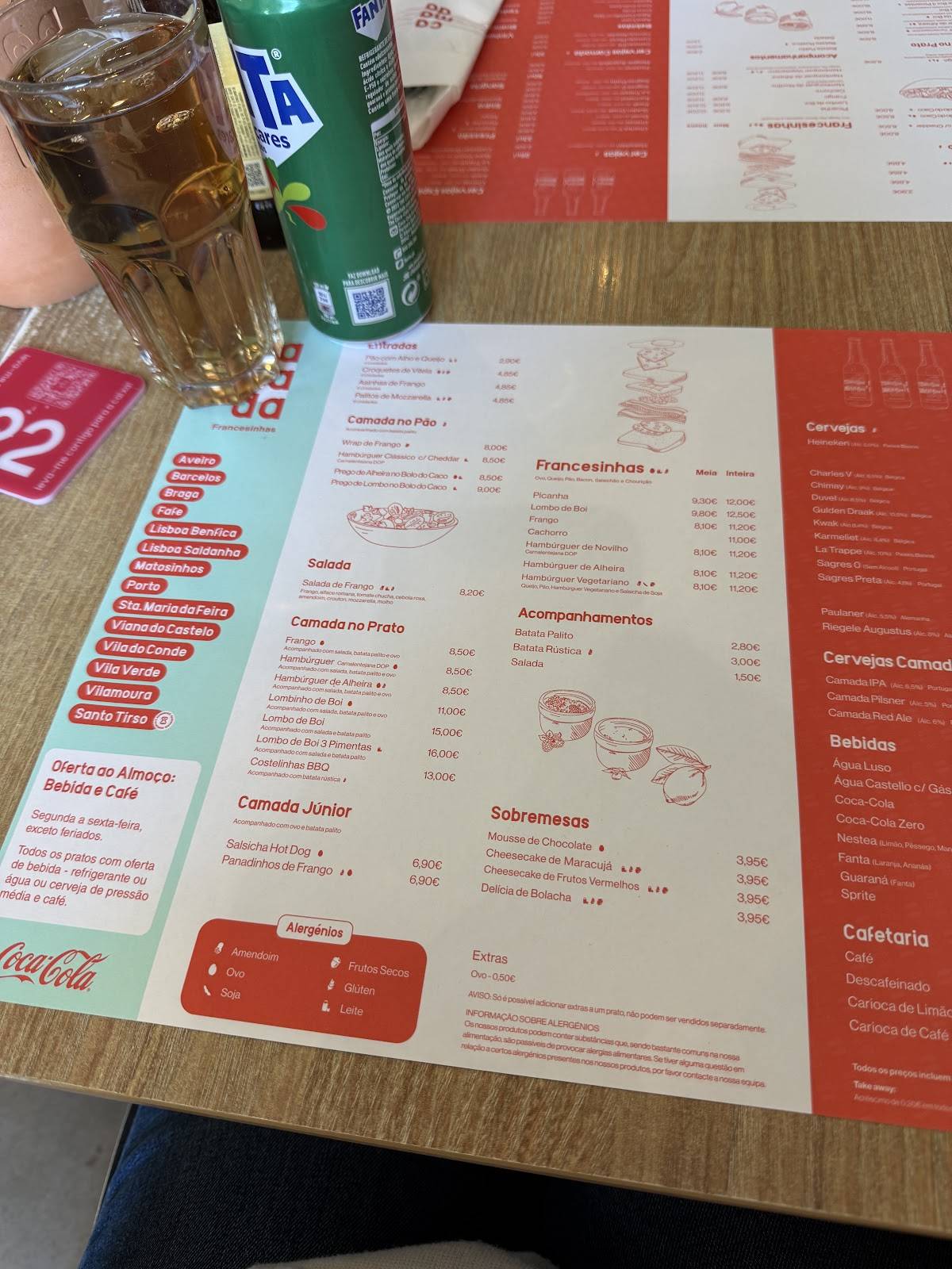 Menu em Camada Fafe restaurante, Fafe