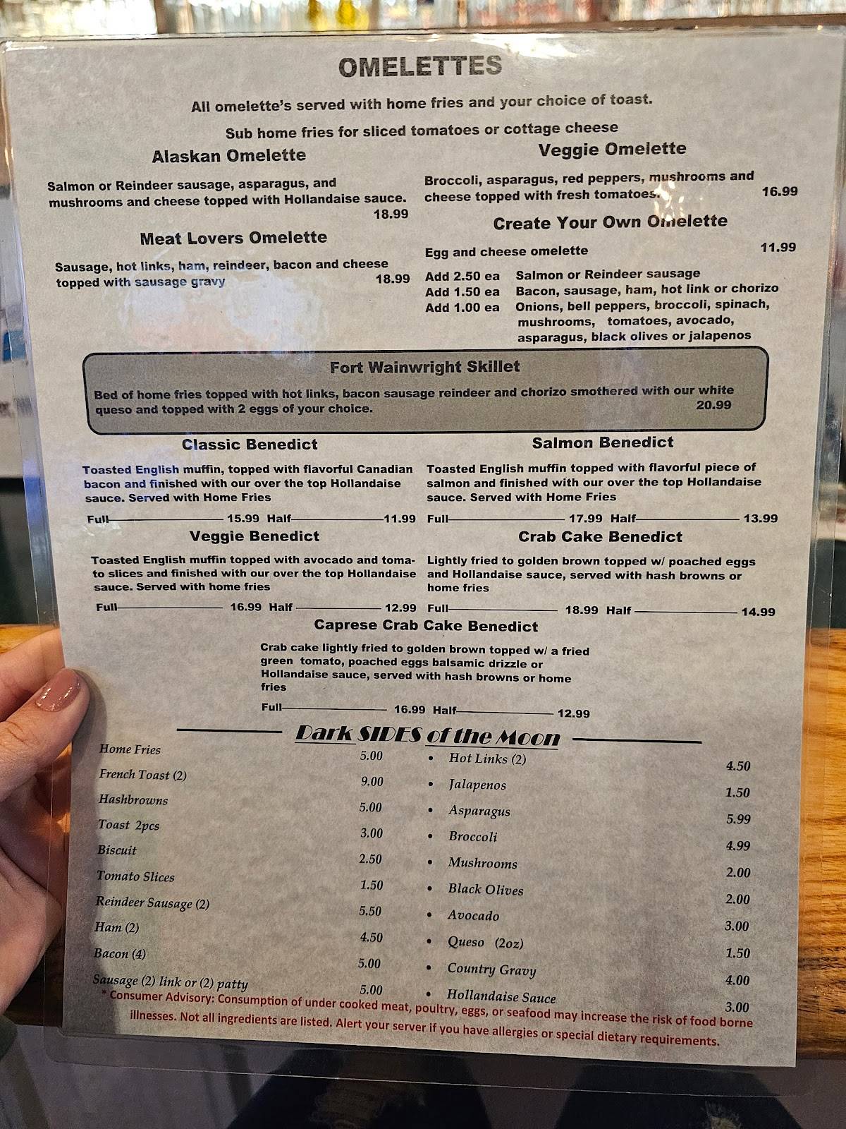 Menu at Fenders pub & bar, Fairbanks
