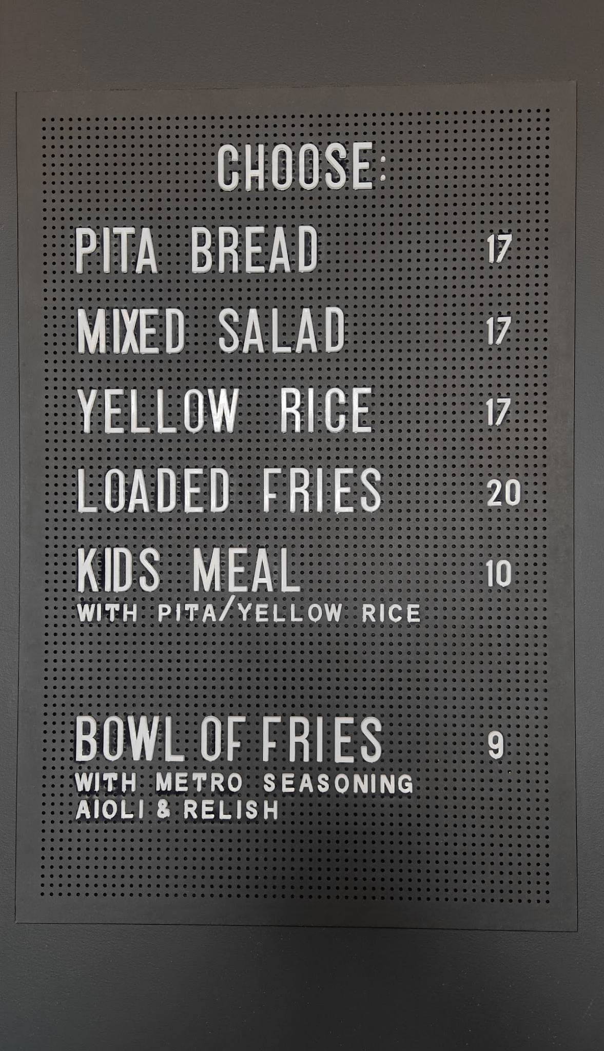 Menu at Falafel Metro restaurant, Tauranga
