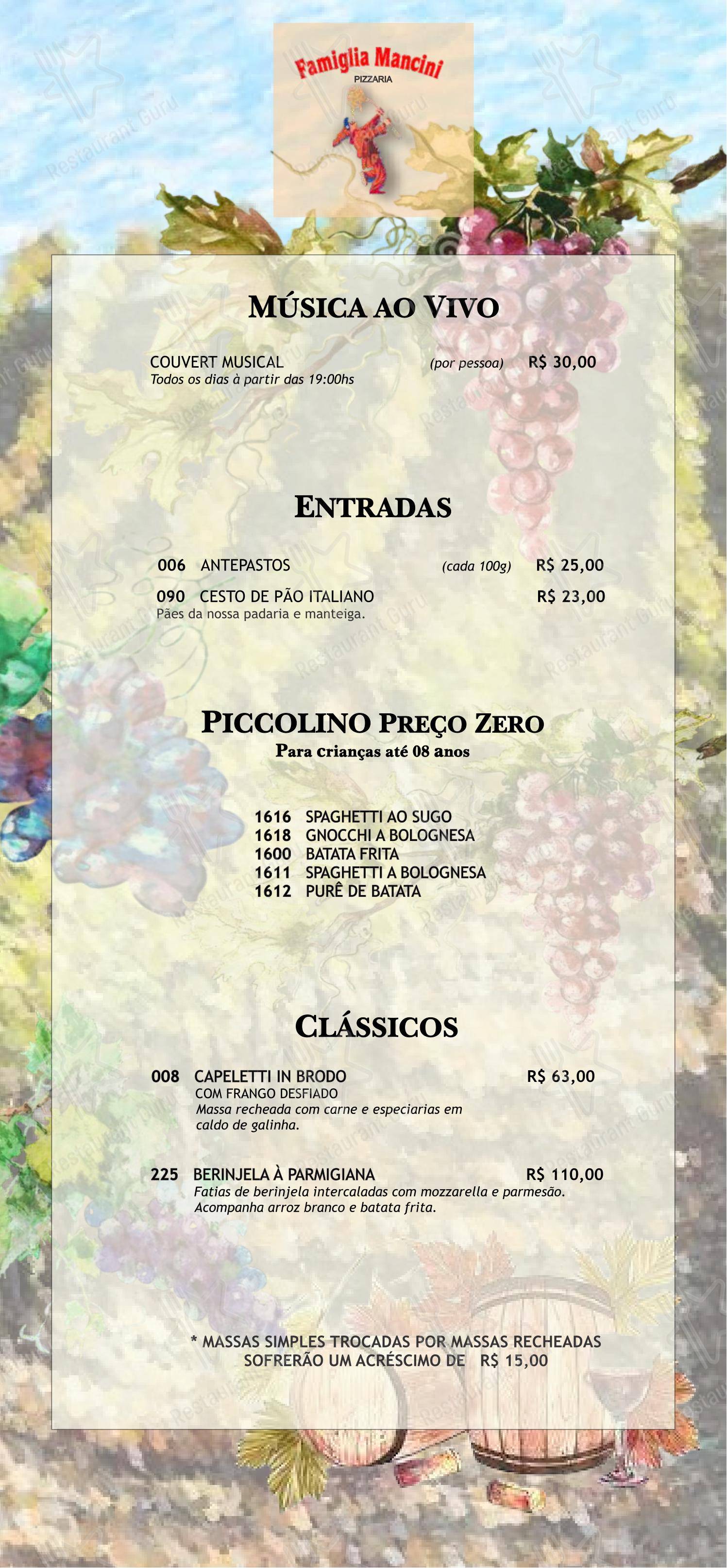 Menu em Famiglia Mancini Trattoria restaurante, São Paulo, Rua Avanhandava