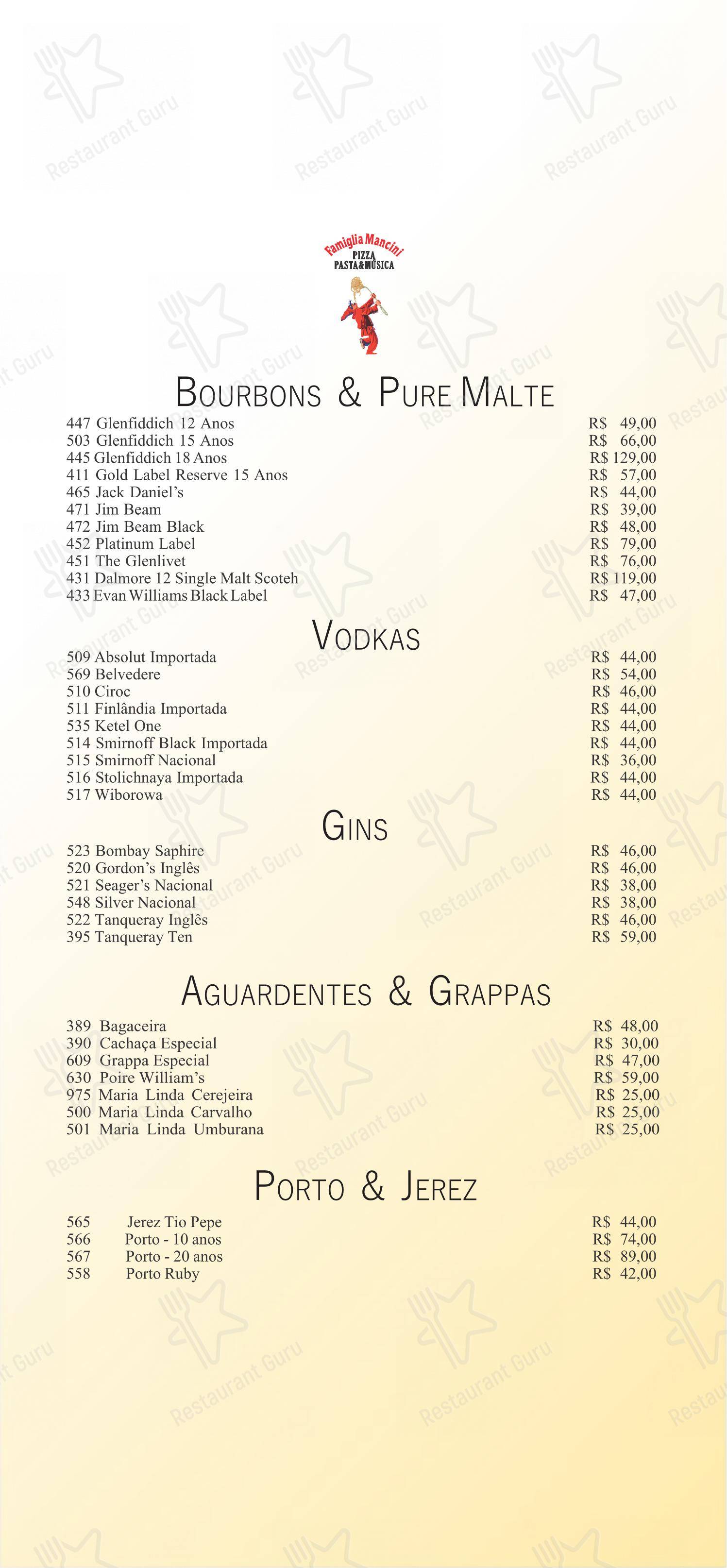 Menu em Famiglia Mancini Trattoria restaurante, São Paulo, Rua Avanhandava