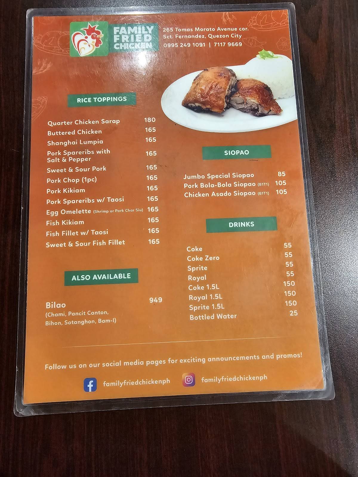 Menu at Family Fried Chicken - Tomas Morato restaurant, Quezon City