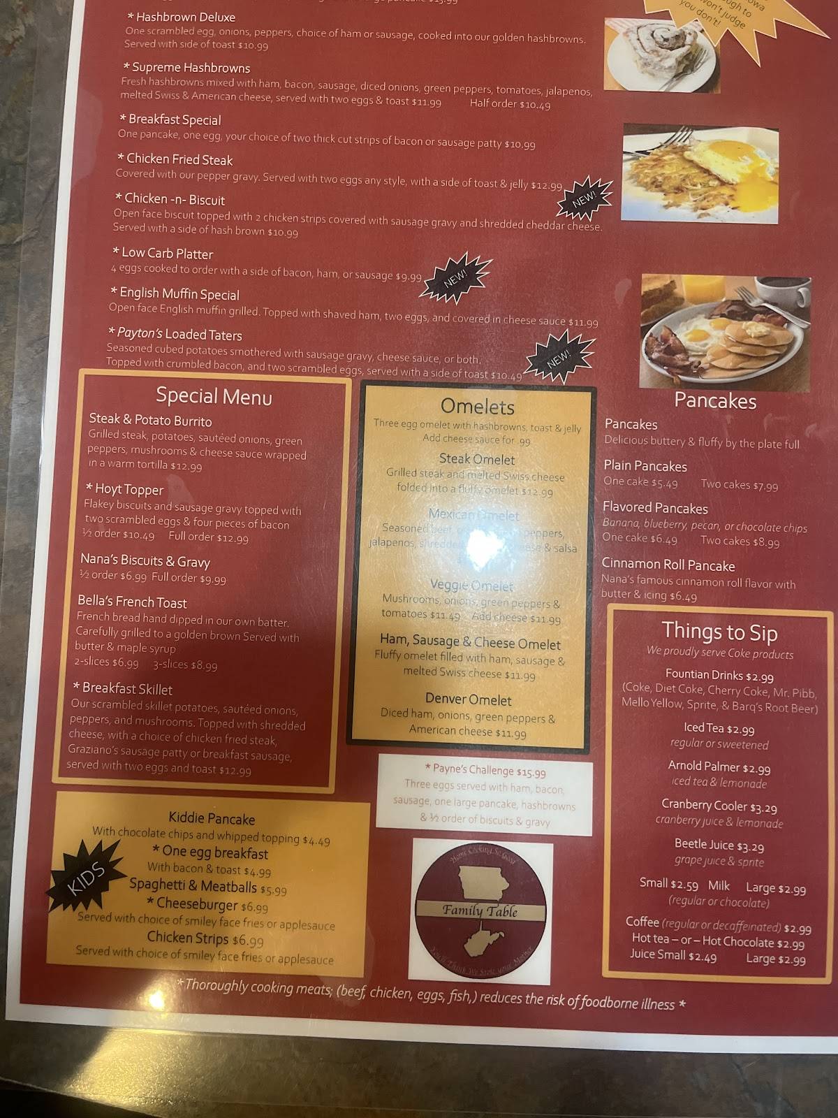 Menu at Family Table Diner restaurant, Osceola