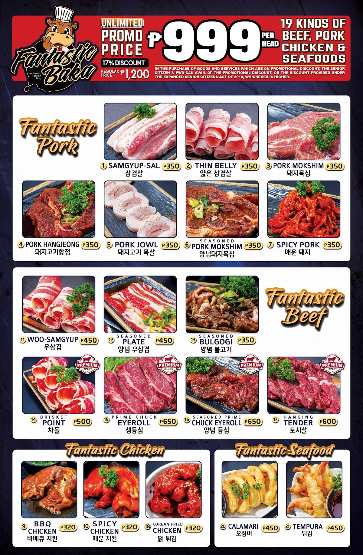 Menu at Fantastic Baka - SM City North Towers restaurant, Quezon City, G/F