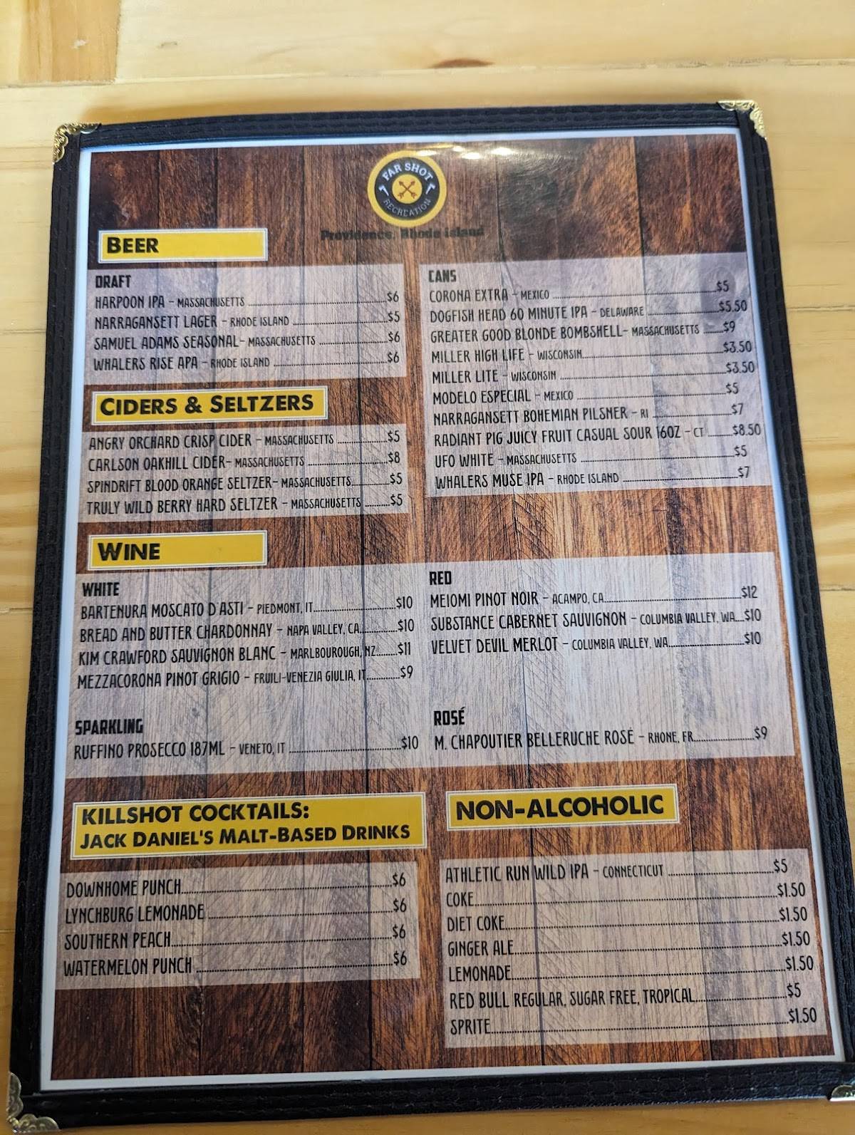 Menu at Far Shot Providence (Bar / Axe Throwing /Knife Throwing ...