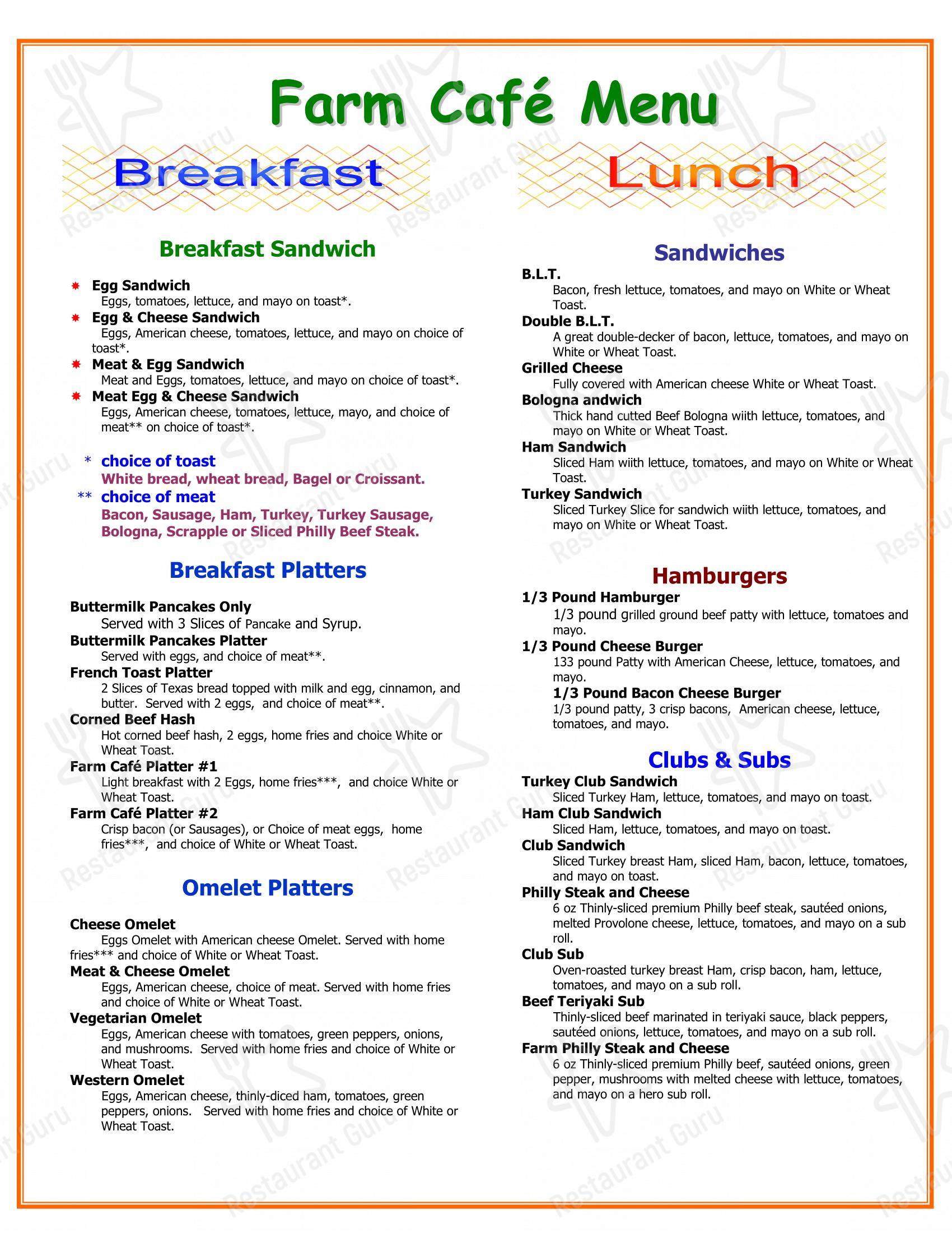 Menu at Farm Cafe, Woodbridge