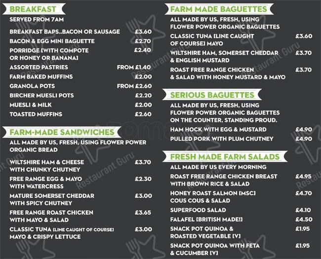 Menu at Farm cafe, London, 91 Cowcross Street