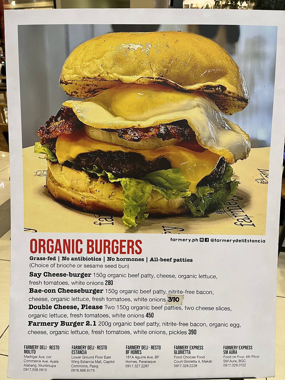 Menu at Farmery Deli Estancia restaurant, Pasig